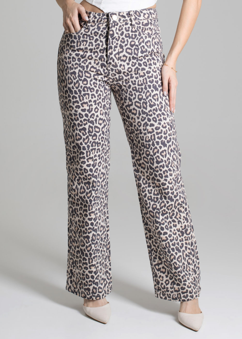 Calça Sarja Feminina Sawary Reta Animal Print | Oscar | Oscar