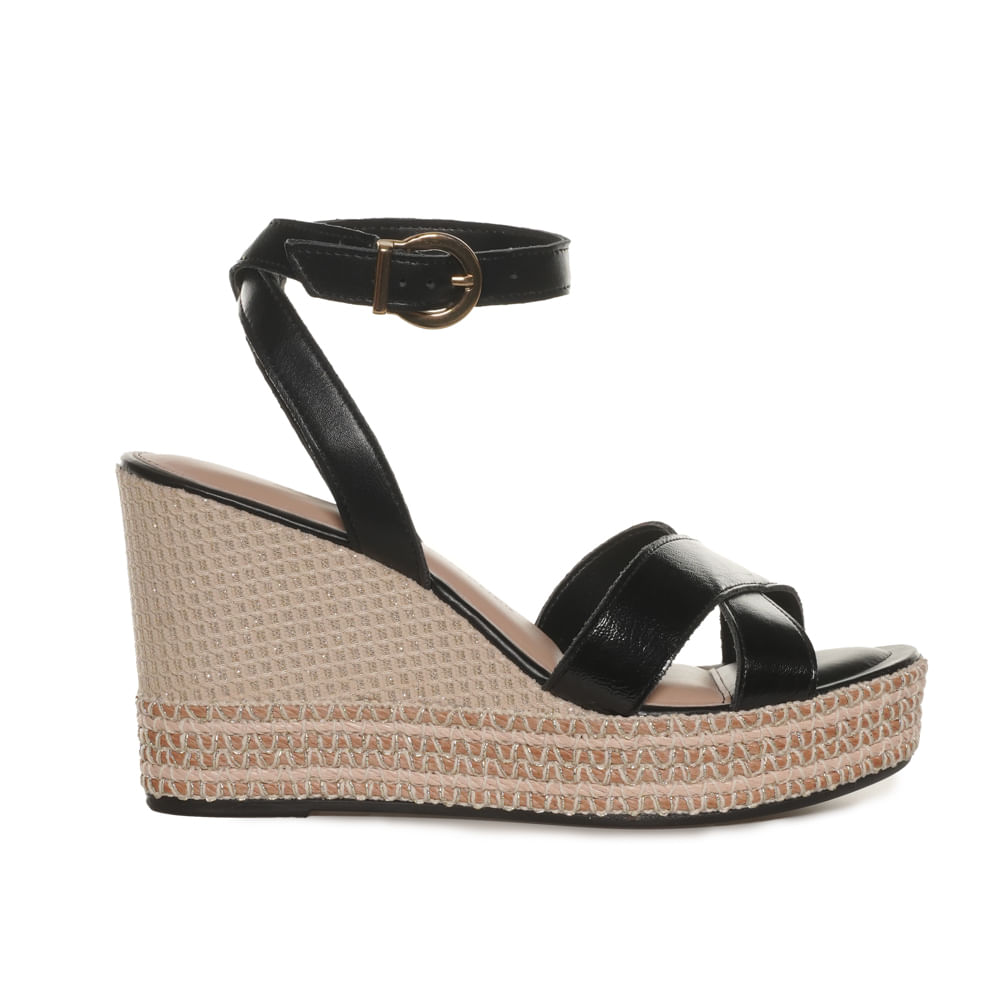 Sandália Anabela Feminina Dakota Corda Trançada Preta|Oscar Calçados ...